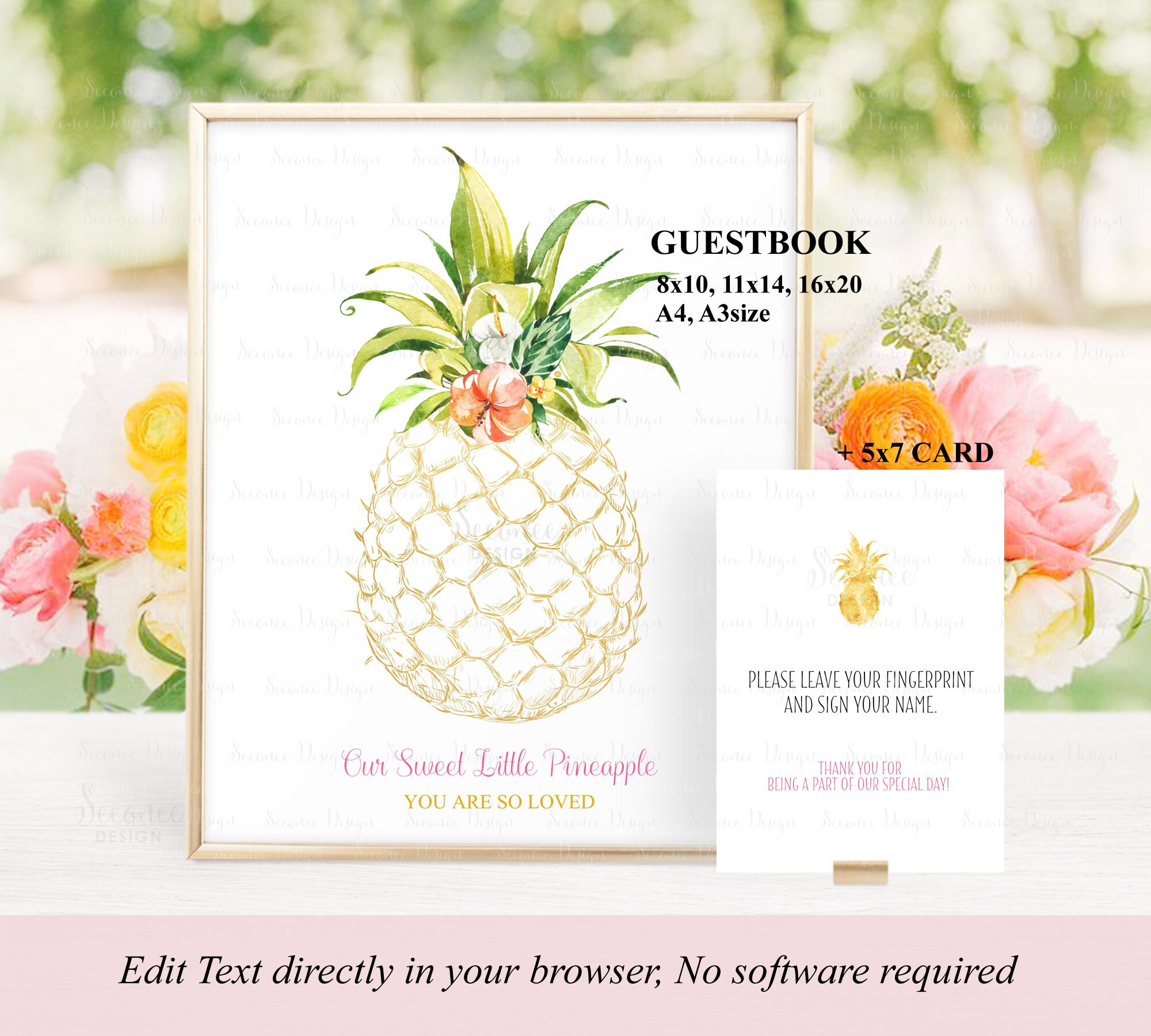 INSTANT DOWNLOAD Editable Pineapple Thumbprint Guestbook - Etsy