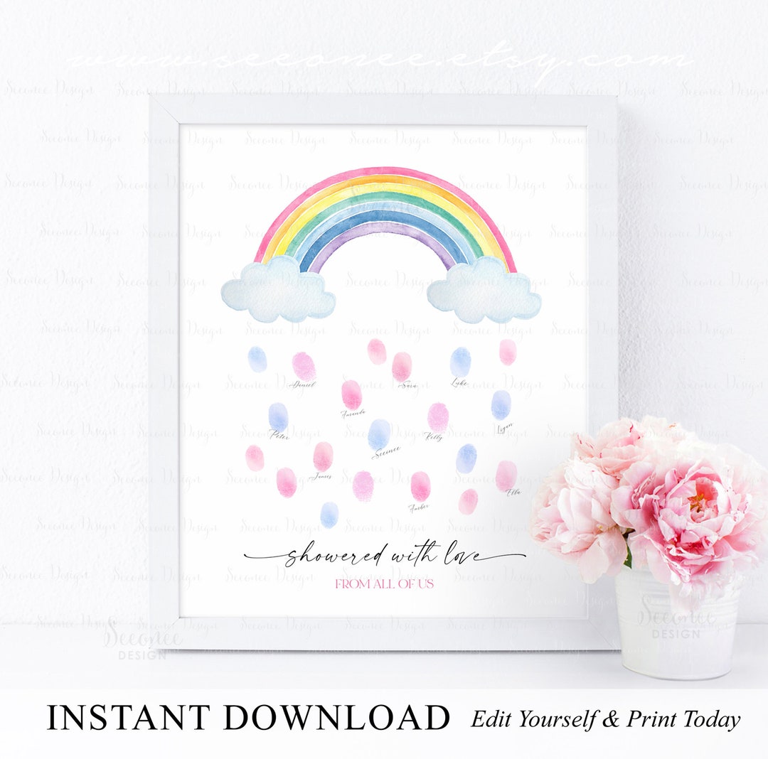 INSTANT DOWNLOAD Editable Rainbow Party Fingerprint Guestbook Sign ...
