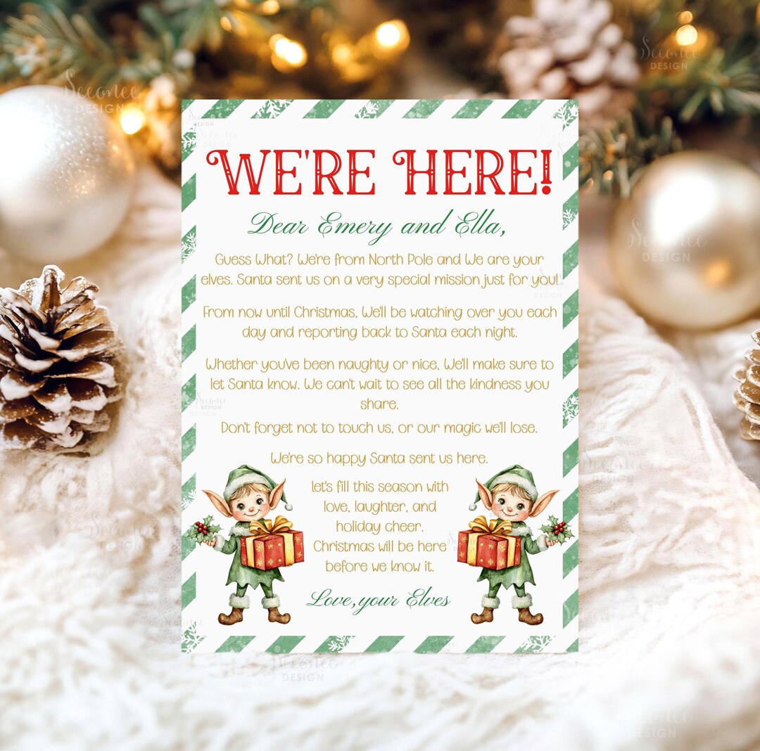 First Elves Letter We're Here Elves Arrival Letter, Christmas Two Elves ...