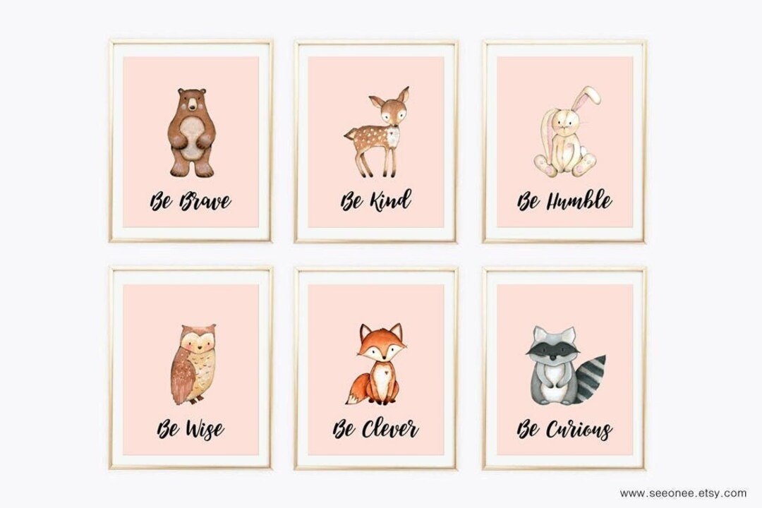 INSTANT DOWNLOAD Woodland Animals Nursery Art Printable, Pink Set of 6 ...