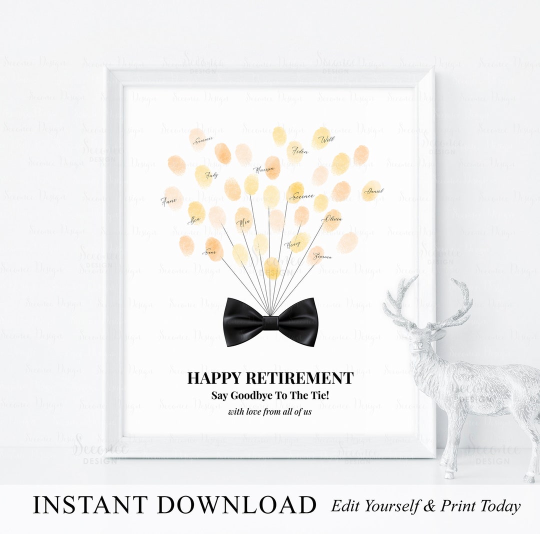 Editable Black Tie Retirement Party Fingerprint Keepsake Gift Ideas ...