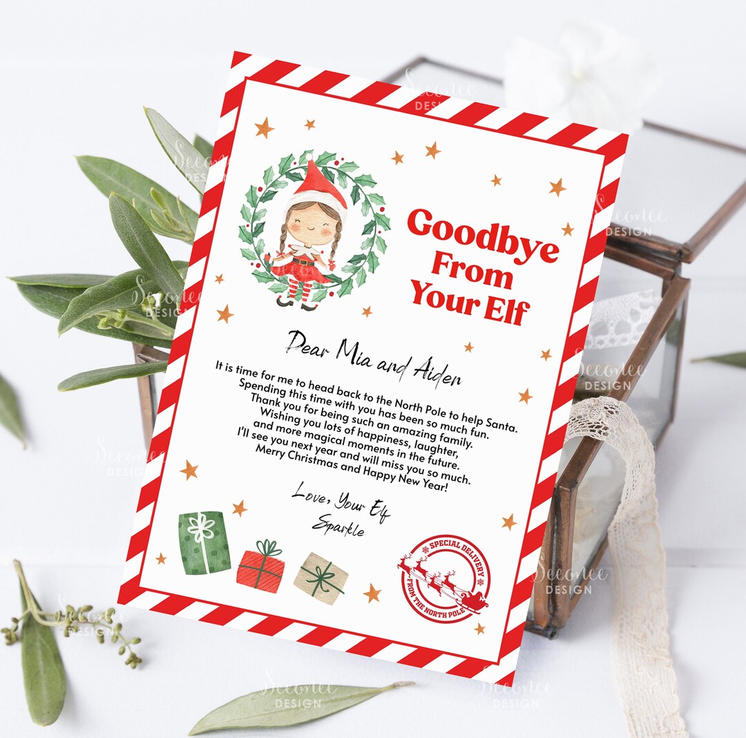 INSTANT DOWNLOAD Editable Goodbye From Elf Letter Template, Christmas ...