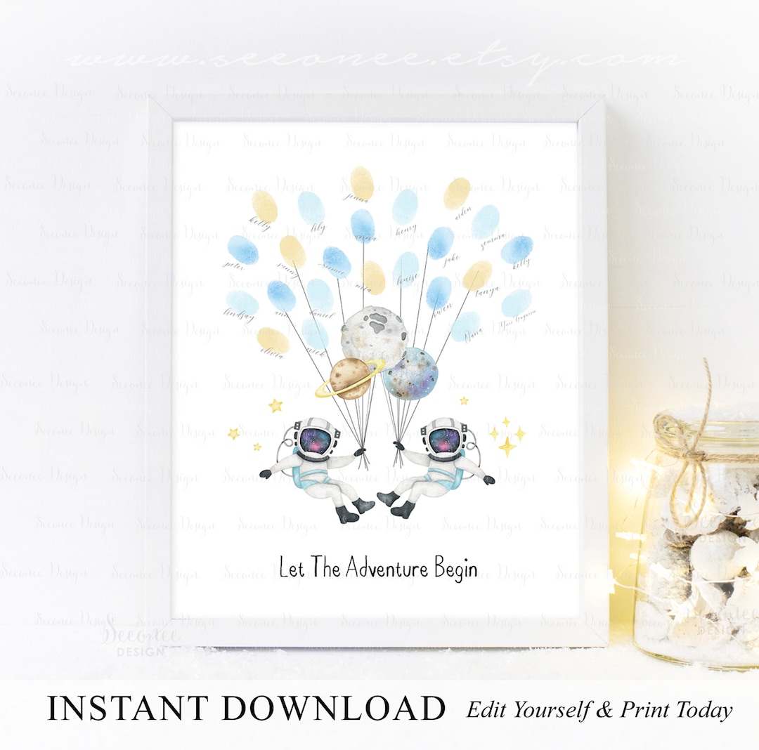INSTANT DOWNLOAD Editable Twin Astronauts Fingerprint Guestbook Sign ...