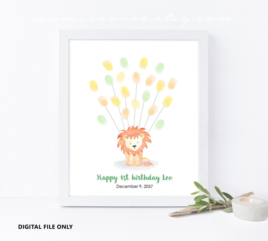 Lion Fingerprint Guestbook, Birthday Thumbprint Poster Guest Book ...