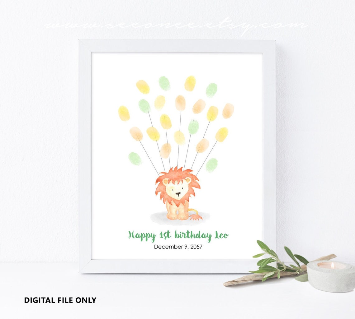 Lion Fingerprint Guestbook, Birthday Thumbprint Poster Guest Book ...