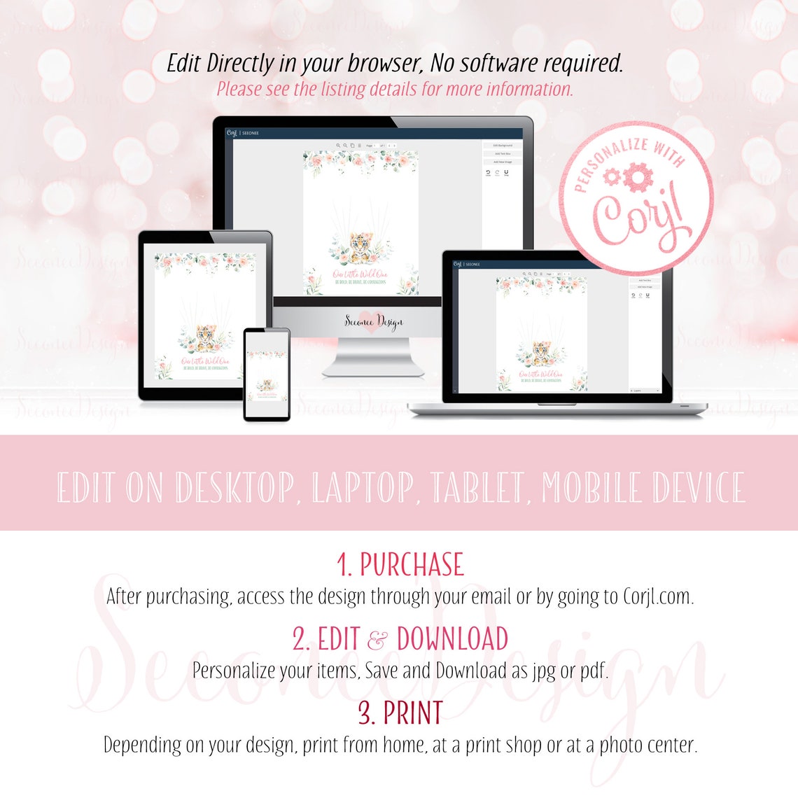 INSTANT DOWNLOAD Editable Floral Tiger Fingerprint Guest Book - Etsy