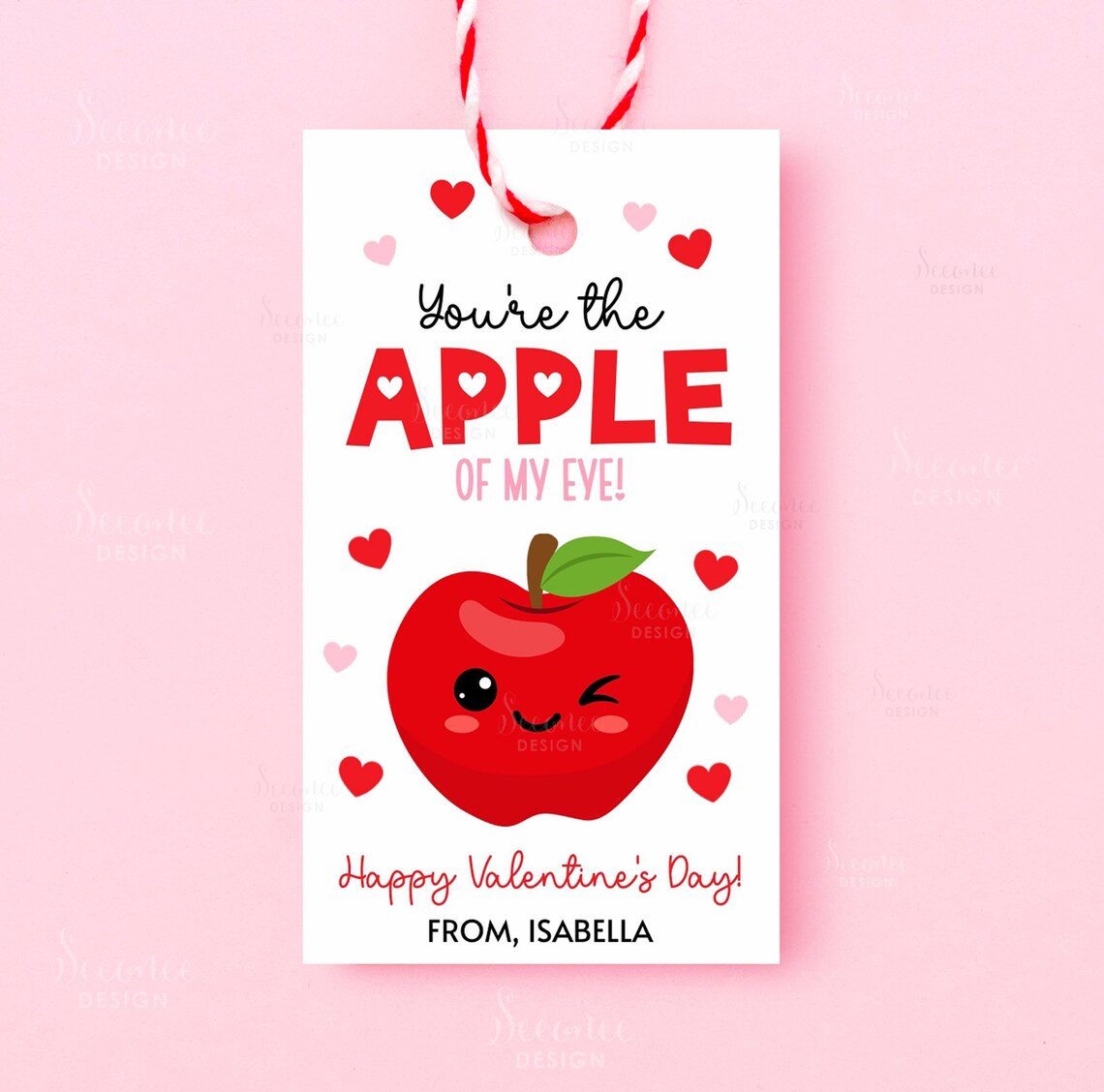 Applesauce Valentine Gift Tag You're the Apple of My Eye Favor Tag ...