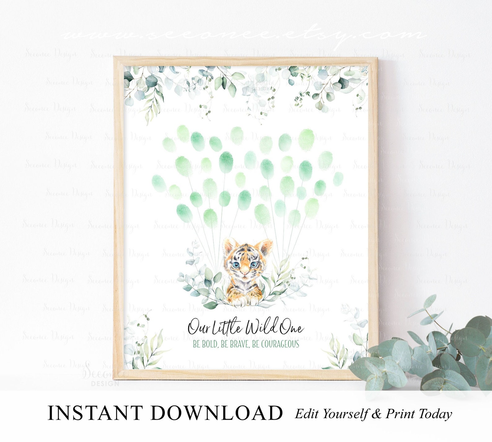 INSTANT DOWNLOAD Editable Greenery Tiger Fingerprint Guestbook ...