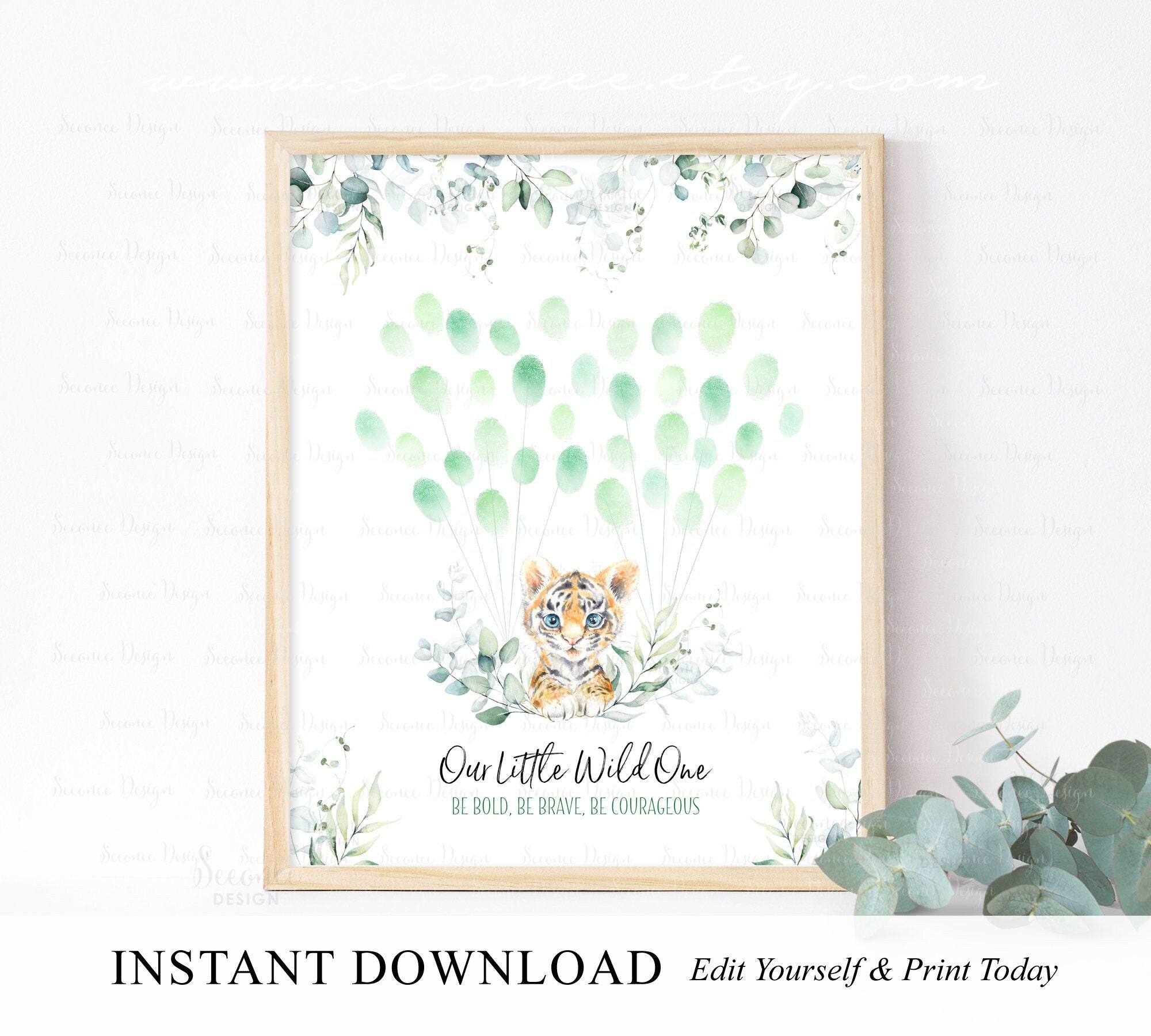 INSTANT DOWNLOAD Editable Greenery Tiger Fingerprint Guestbook - Etsy