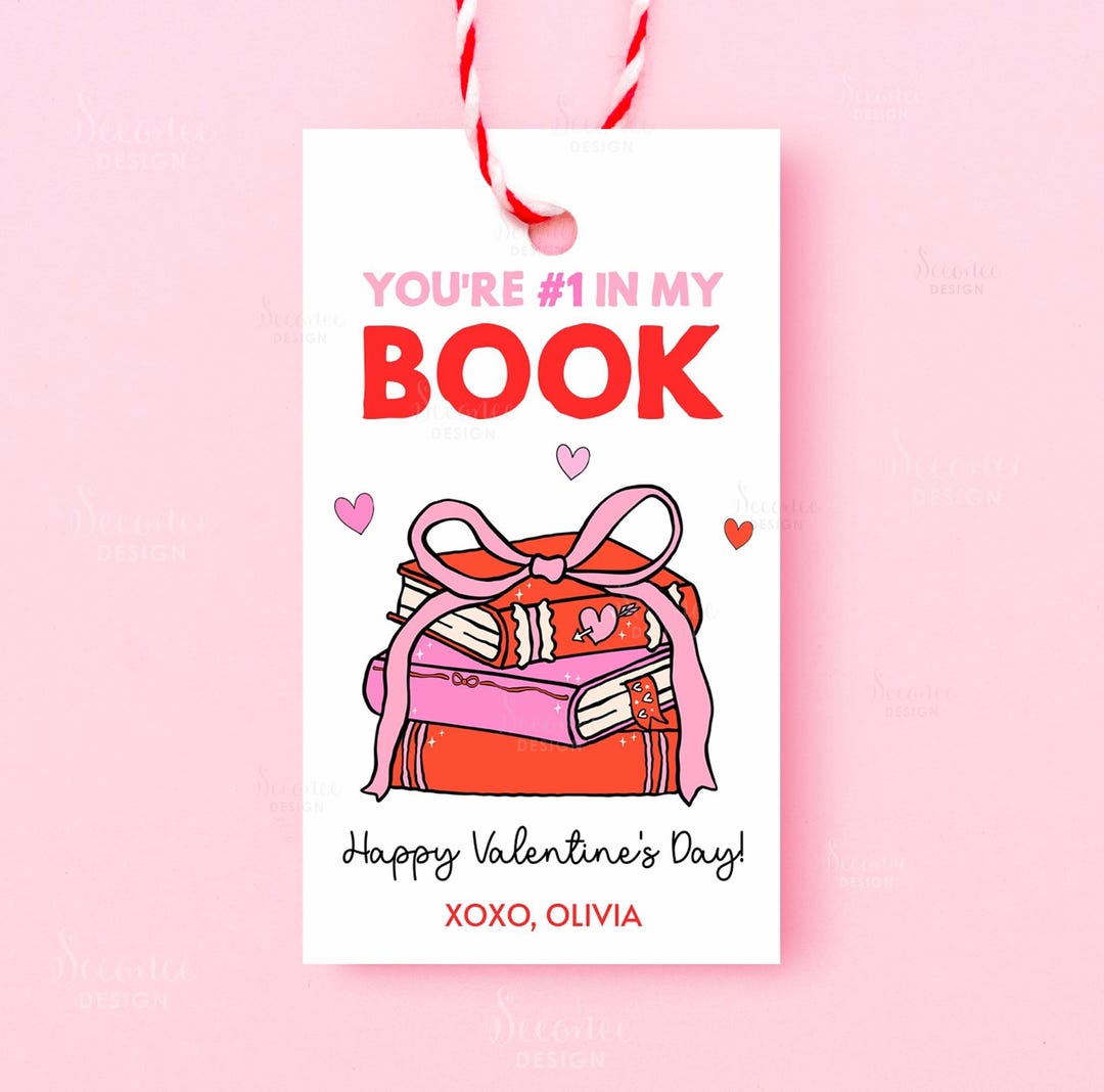 You're #1 in My Book Valentine's Day Gift Tag Editable Book Themed ...