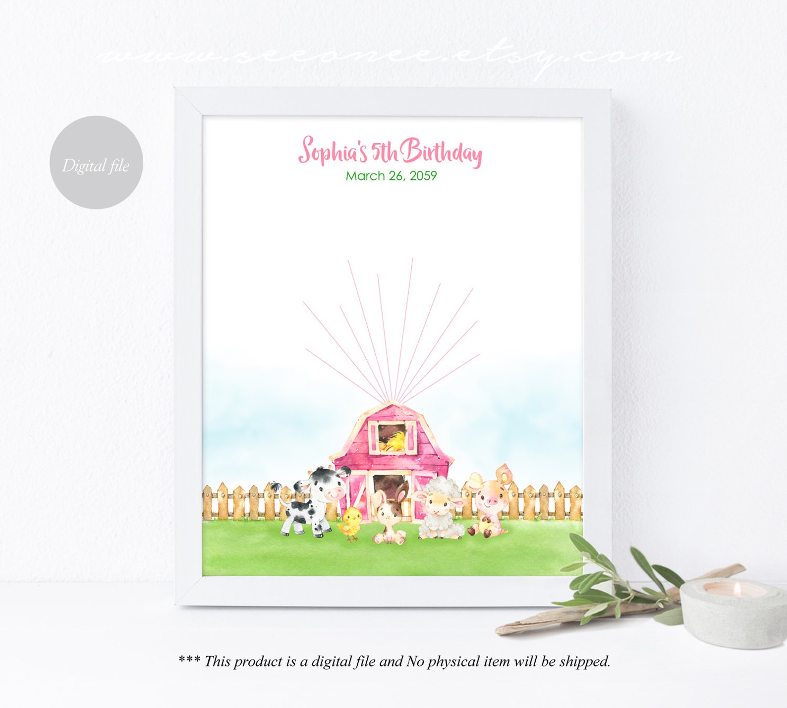 Farm Birthday Fingerprint Guest Book Gift, Cow, Pig, Sheep, Rabbit ...