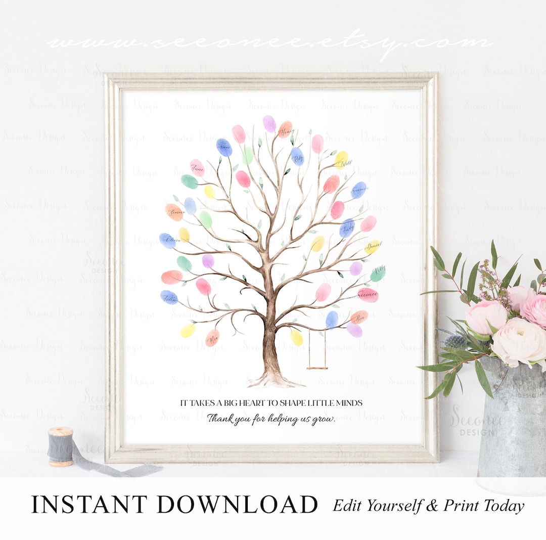 INSTANT DOWNLOAD Editable Fingerprint Tree Teacher Appreciation Gift ...