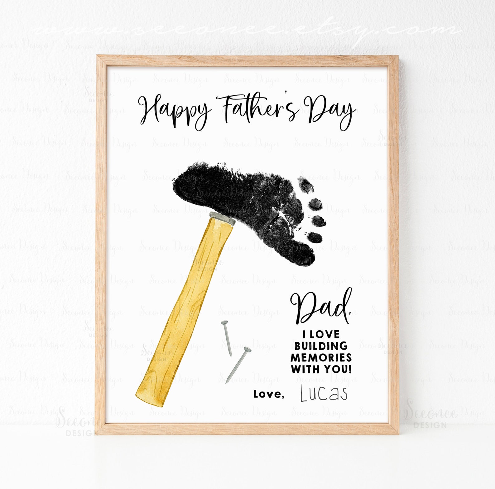 Hammer Footprint Art Father's Day Gift, Footprint Art Keepsake, Baby ...
