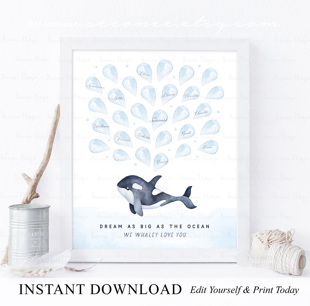INSTANT DOWNLOAD Editable Orca Whale Signature Guestbook Alternative ...