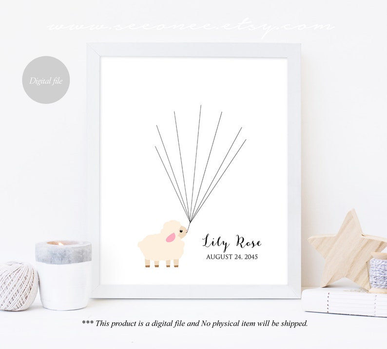 Lamb Fingerprint Guestbook Alternative, Little Sheep Baby Shower Gift ...