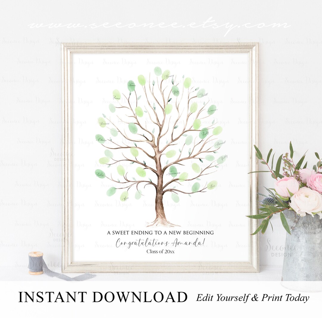 INSTANT DOWNLOAD Editable Graduation Celebration Party Fingerprint Tree ...