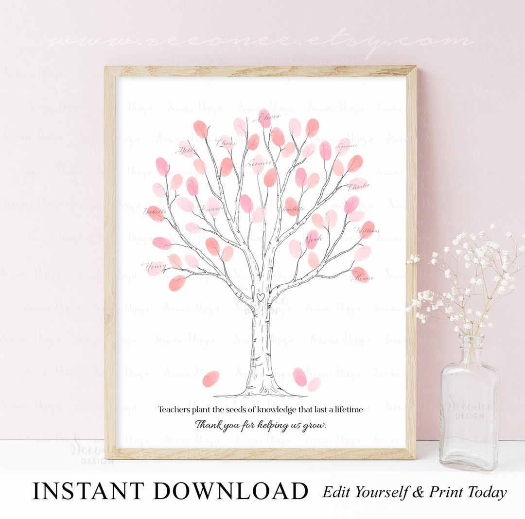 INSTANT DOWNLOAD Editable Fingerprint Tree Teacher Appreciation Gift ...