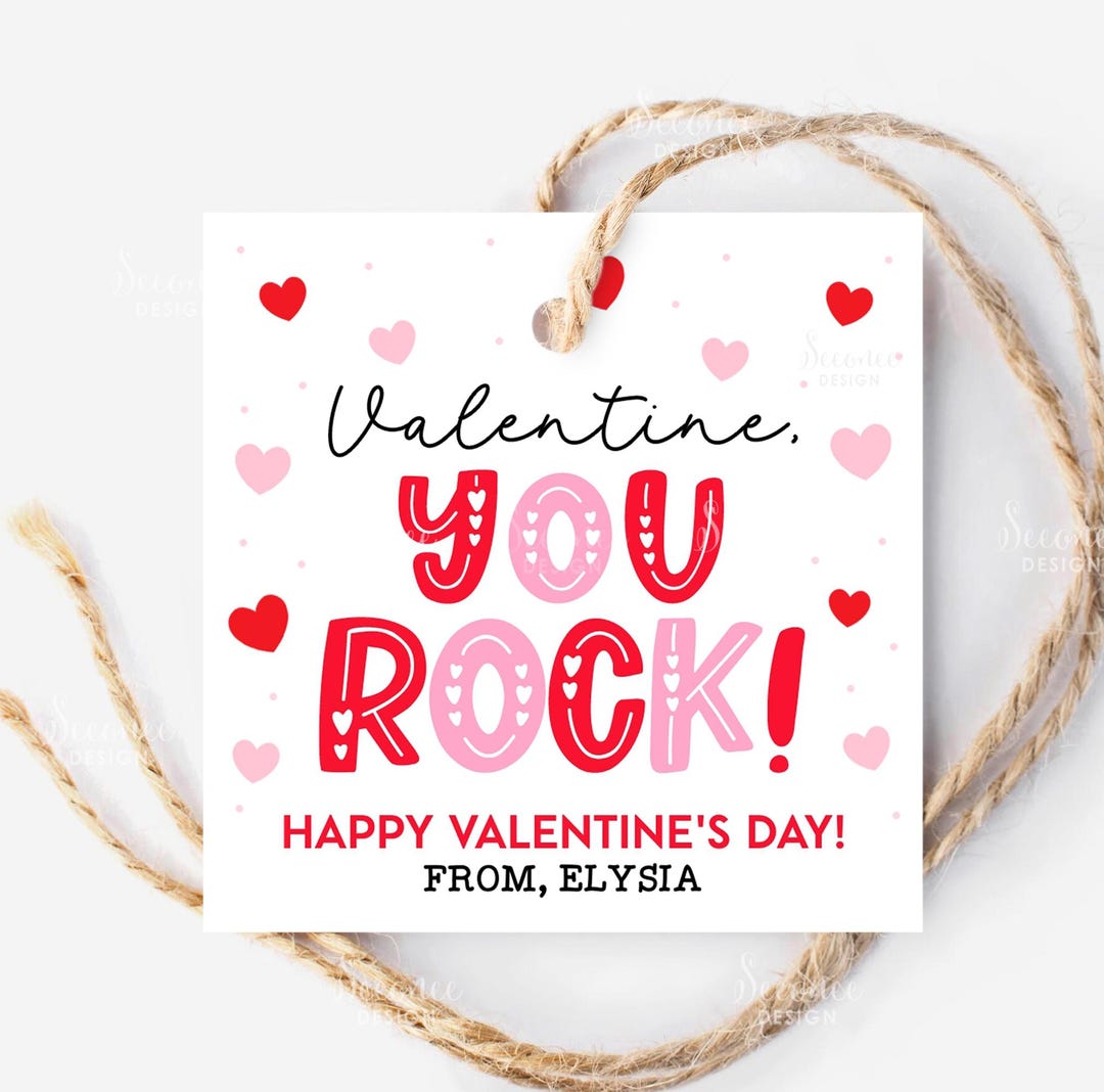 Valentine You Rock Tag Printable Happy Valentine's Day Favor Tags Rock ...