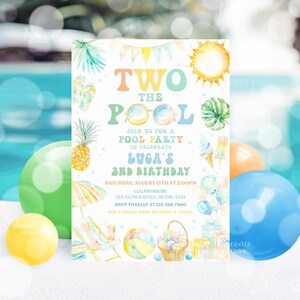 Editable Two the Pool 2nd Birthday Pool Party Invitation Tropical ...