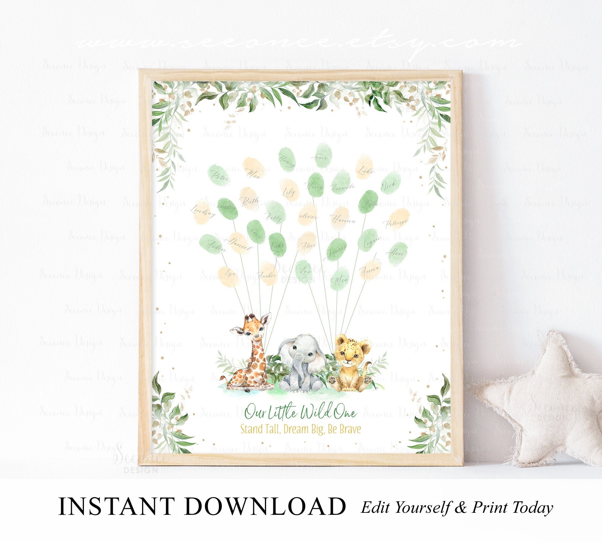 INSTANT DOWNLOAD Editable Safari Animals Birthday Fingerprint | Etsy
