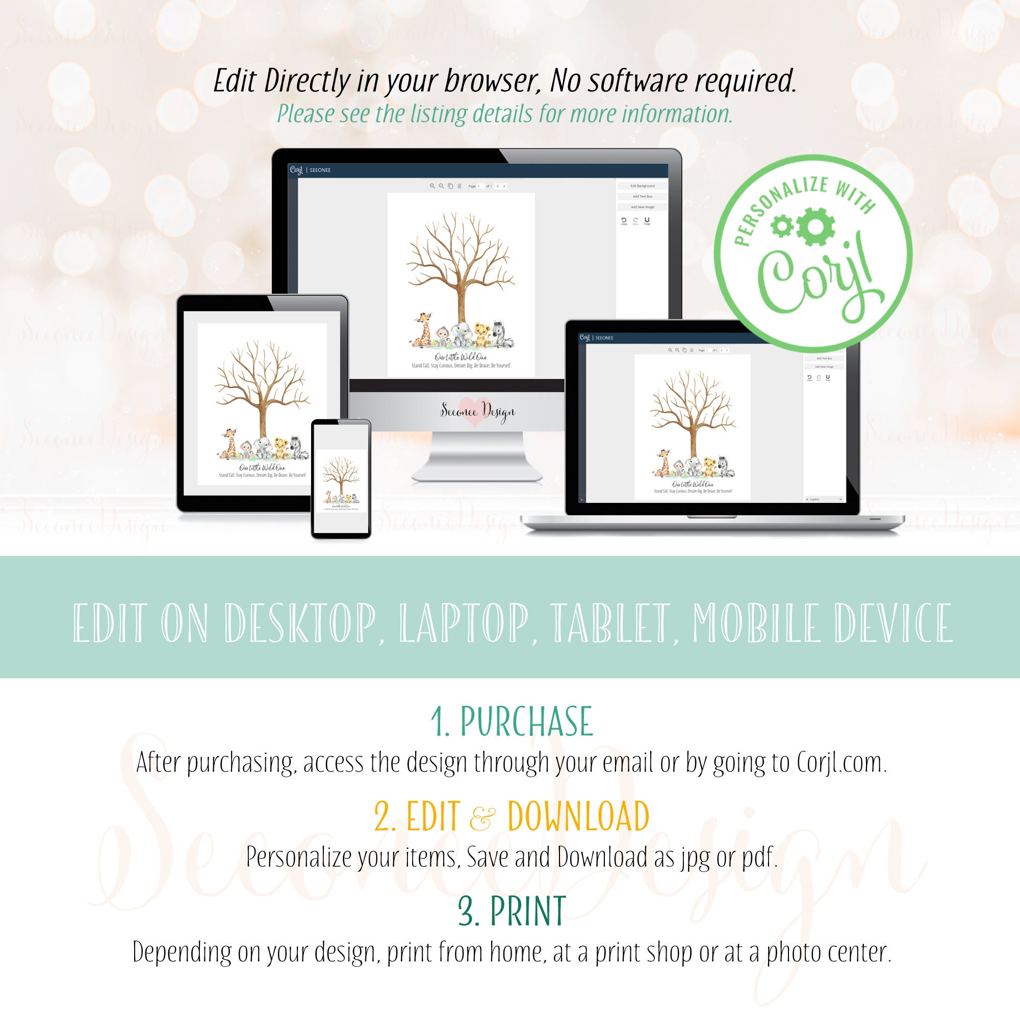 INSTANT DOWNLOAD Editable Safari Animals Fingerprint - Etsy