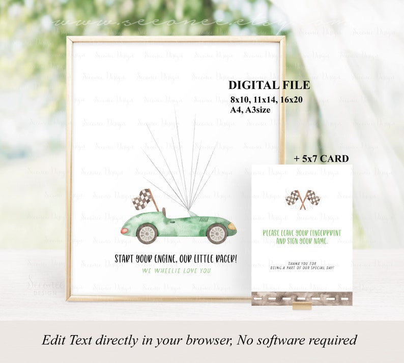 INSTANT DOWNLOAD Editable Green Race Car Birthday Thumbprint - Etsy