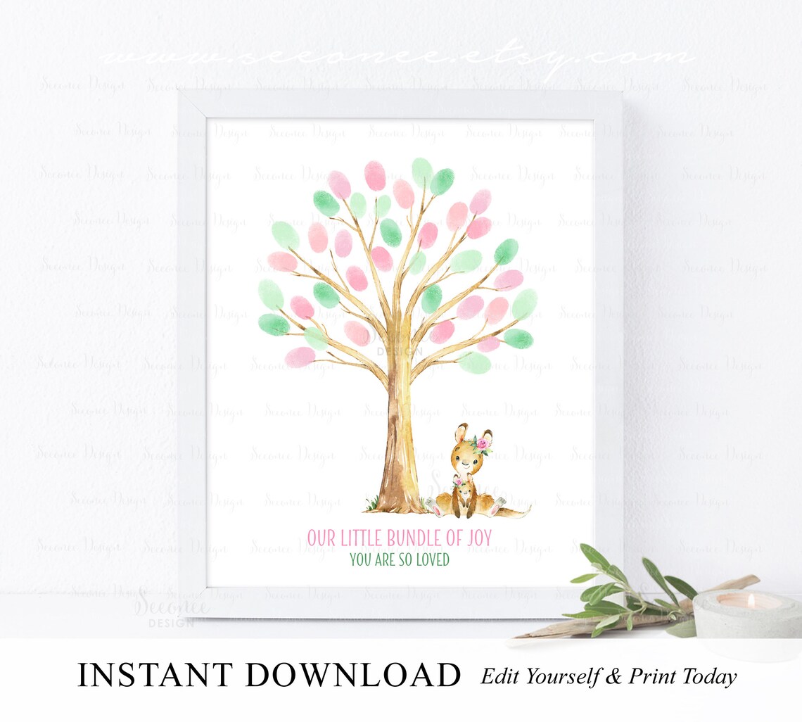 INSTANT DOWNLOAD Editable Kangaroo Baby Shower Fingerprint | Etsy