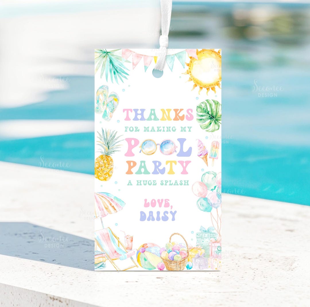 Editable Pool Party Favor Tags Tropical Splish Splash Pool Party Tag ...