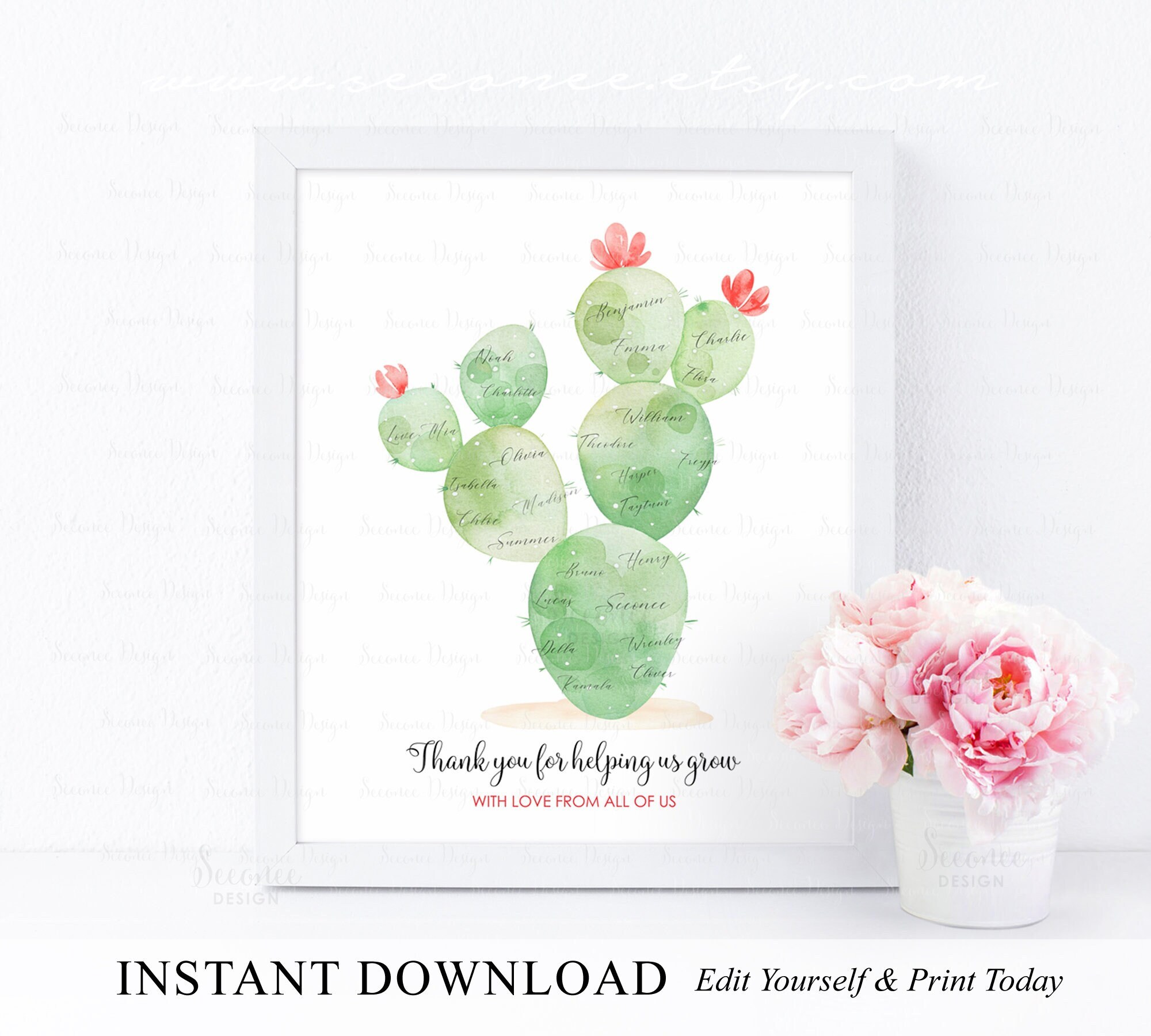 INSTANT DOWNLOAD Editable Cactus Signature Teacher Appreciation Gift ...