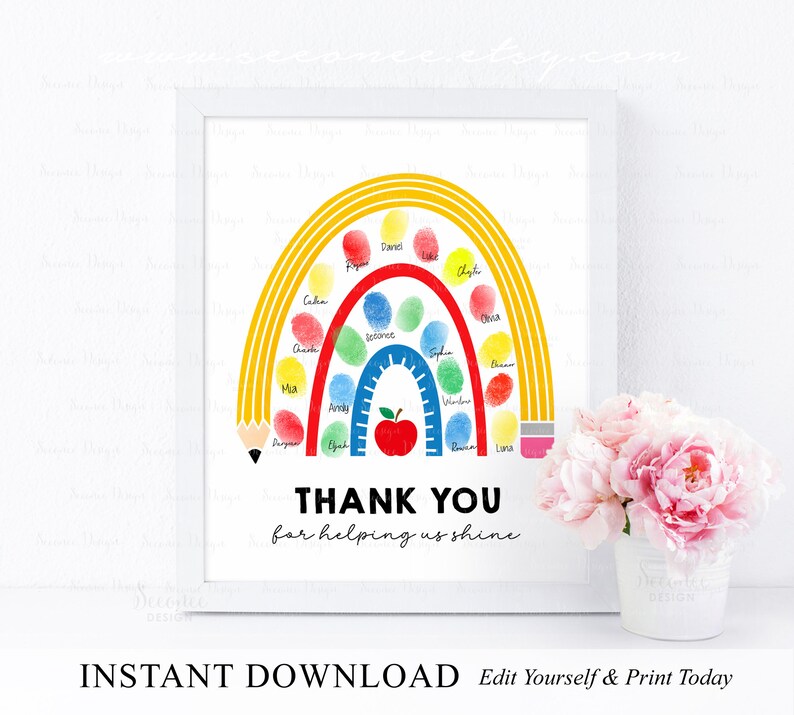 Editable Fingerprint Rainbow Teacher Appreciation Gift Ideas, Thank You ...