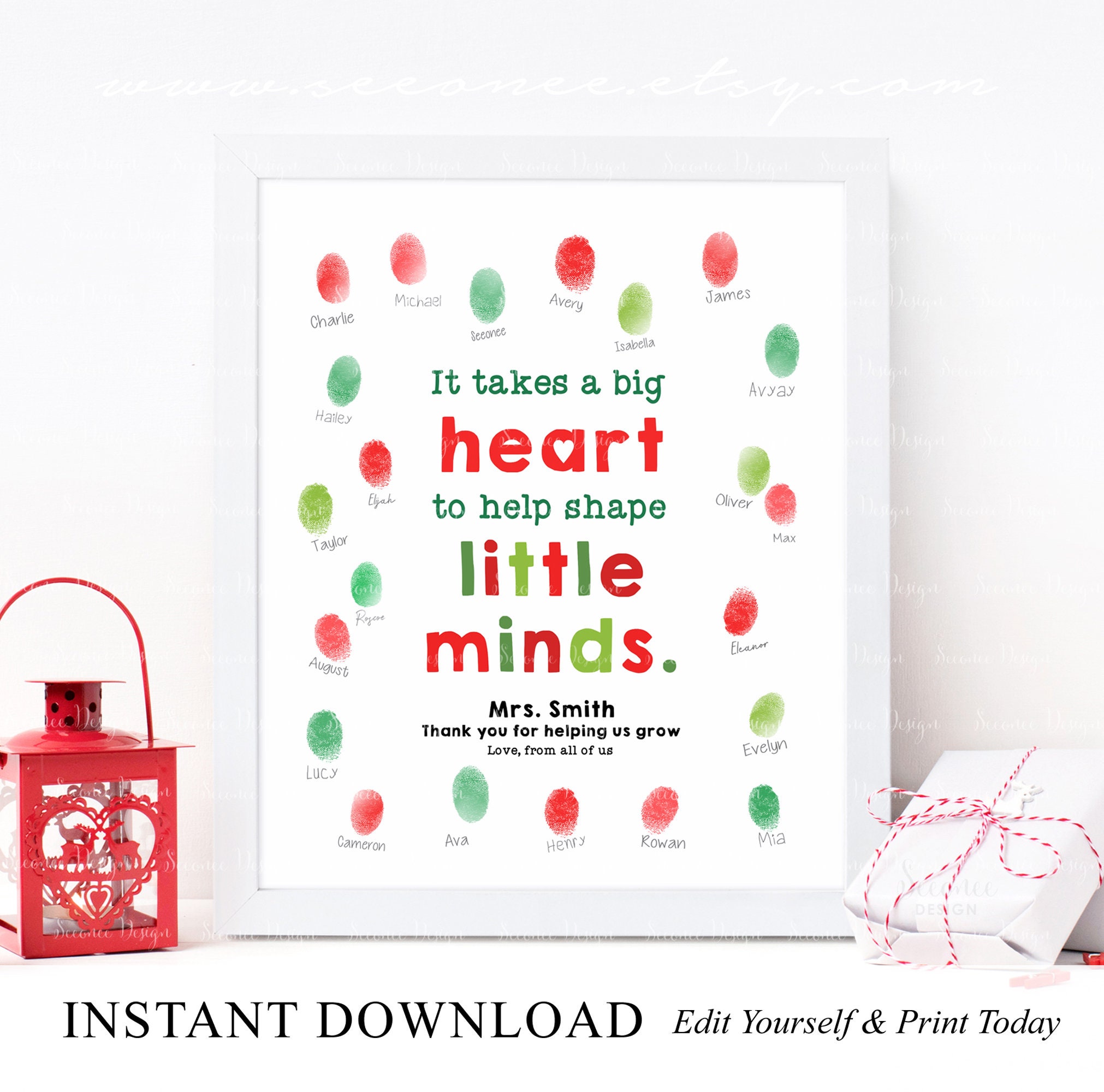 Christmas Holiday Teacher Appreciation Gift Fingerprint Art, It Takes A ...
