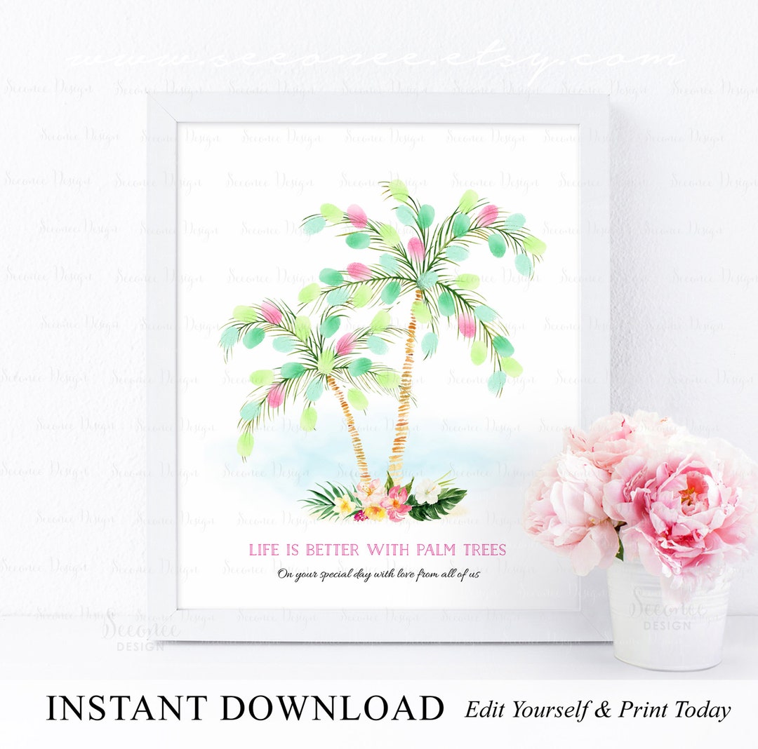 INSTANT DOWNLOAD Editable Trpopical Palm Tree Thumbprint Guestbook ...