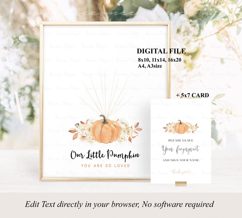 INSTANT DOWNLOAD Editable Little Pumpkin Baby Shower Fingerprint ...
