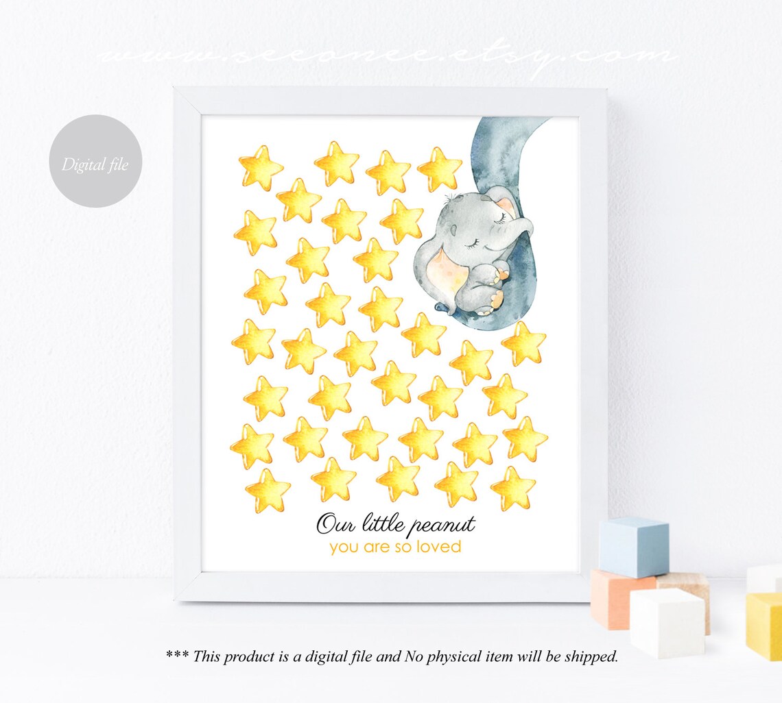 Star Elephant Signature Guestbook, Baby Shower Guest Book, Sign in ...