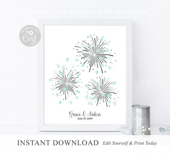 INSTANT DOWNLOAD Editable Fireworks Fingerprint Guestbook | Etsy