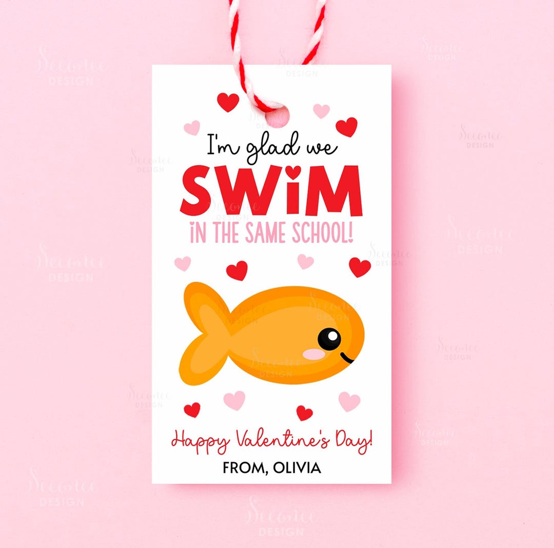 Goldfish Valentine Tag Printable Kids Classroom Valentine Cards ...
