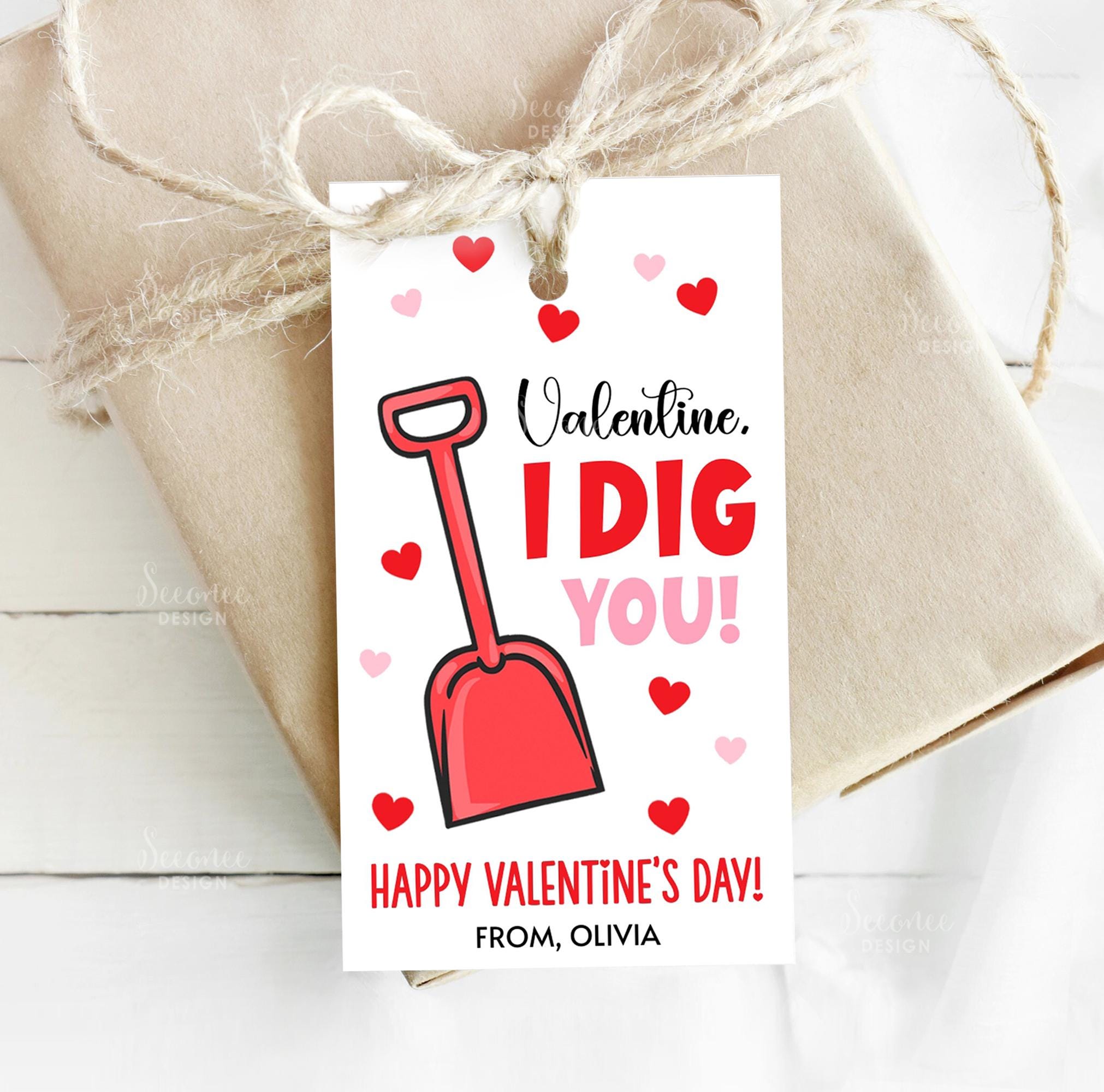I Dig You Valentine's Day Tag Red Shovel Tag Kids Valentines Gift Card ...