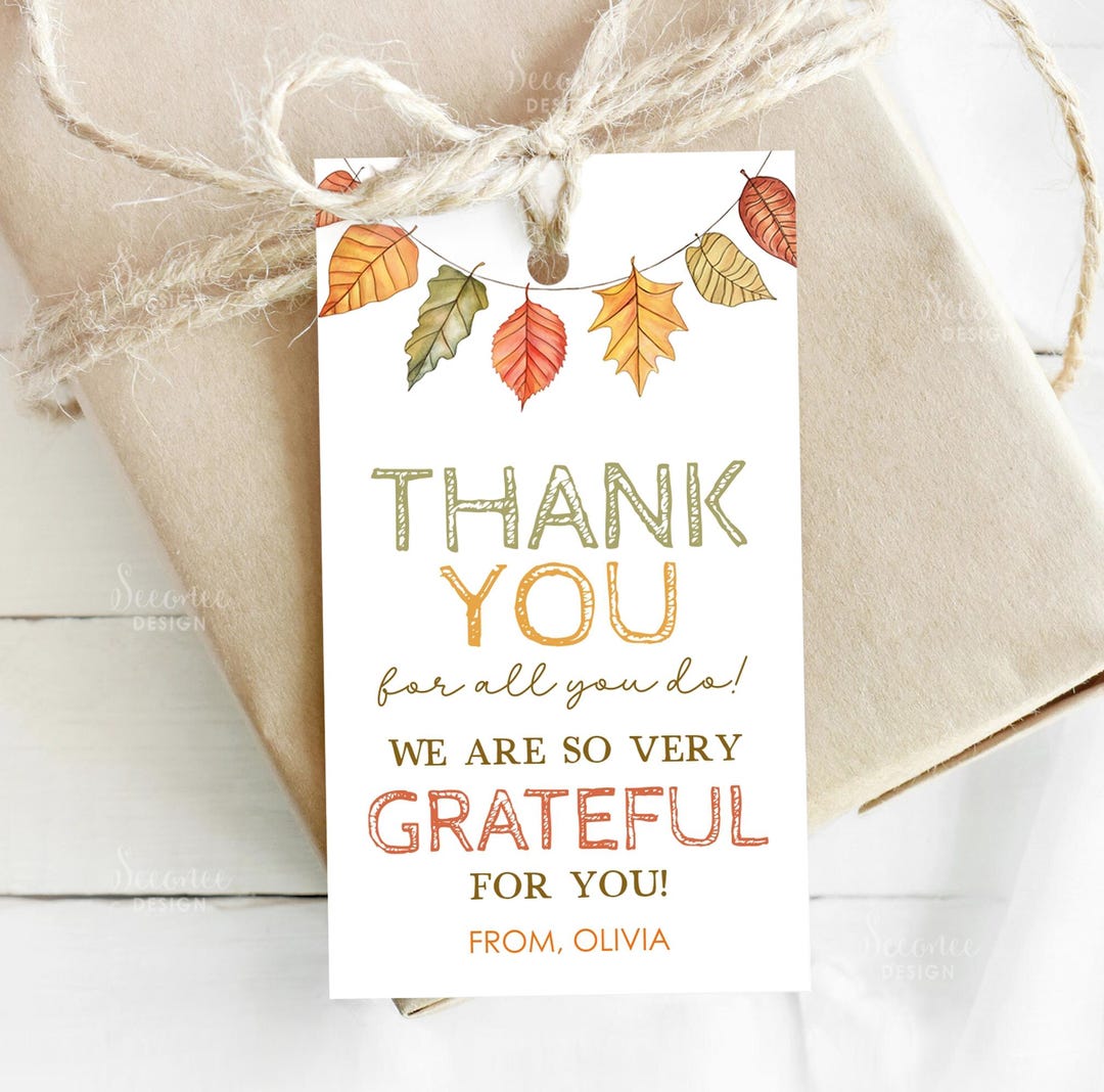 Thank You Thanksgiving Tags Printable, Grateful for You Gift Tag, Fall ...