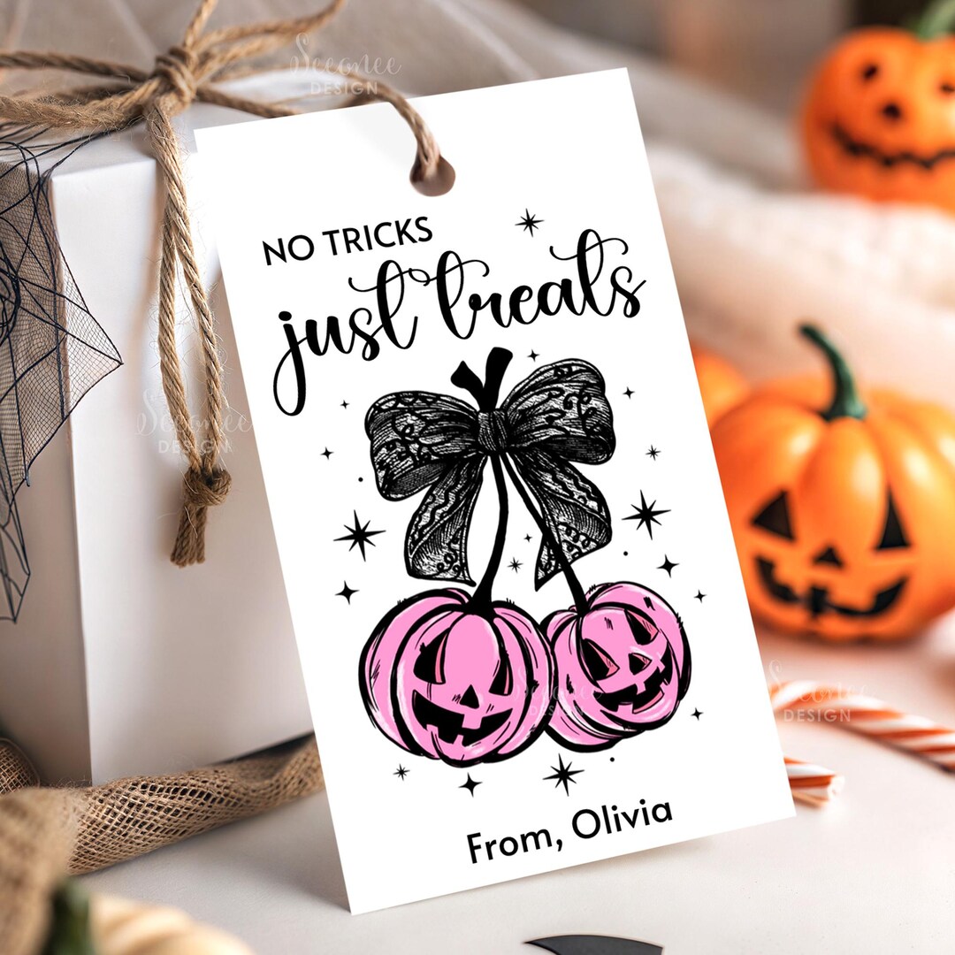Halloween Gift Tag Printable Template No Tricks Just Treats Tag Spooky ...