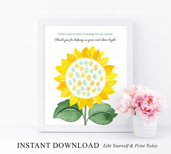 INSTANT DOWNLOAD Editable Sunflower Teacher Appreciation Gift - Etsy