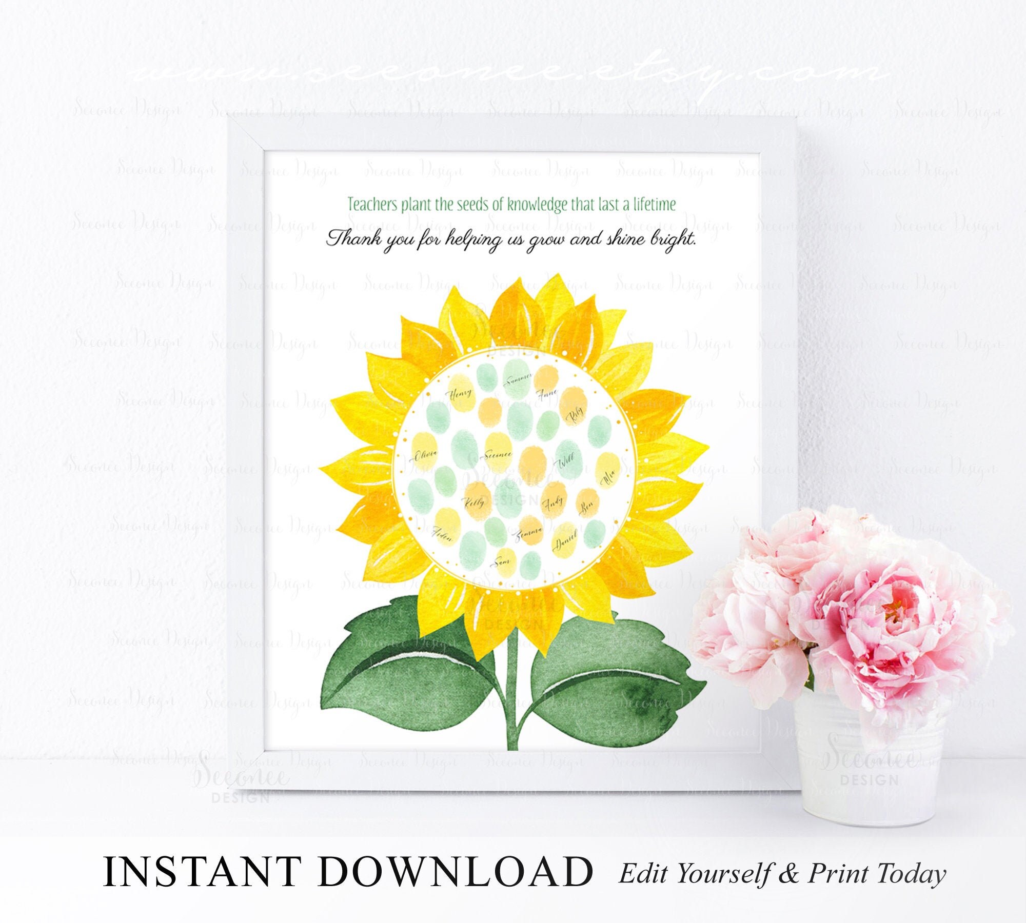 INSTANT DOWNLOAD Editable Sunflower Teacher Appreciation Gift - Etsy ...