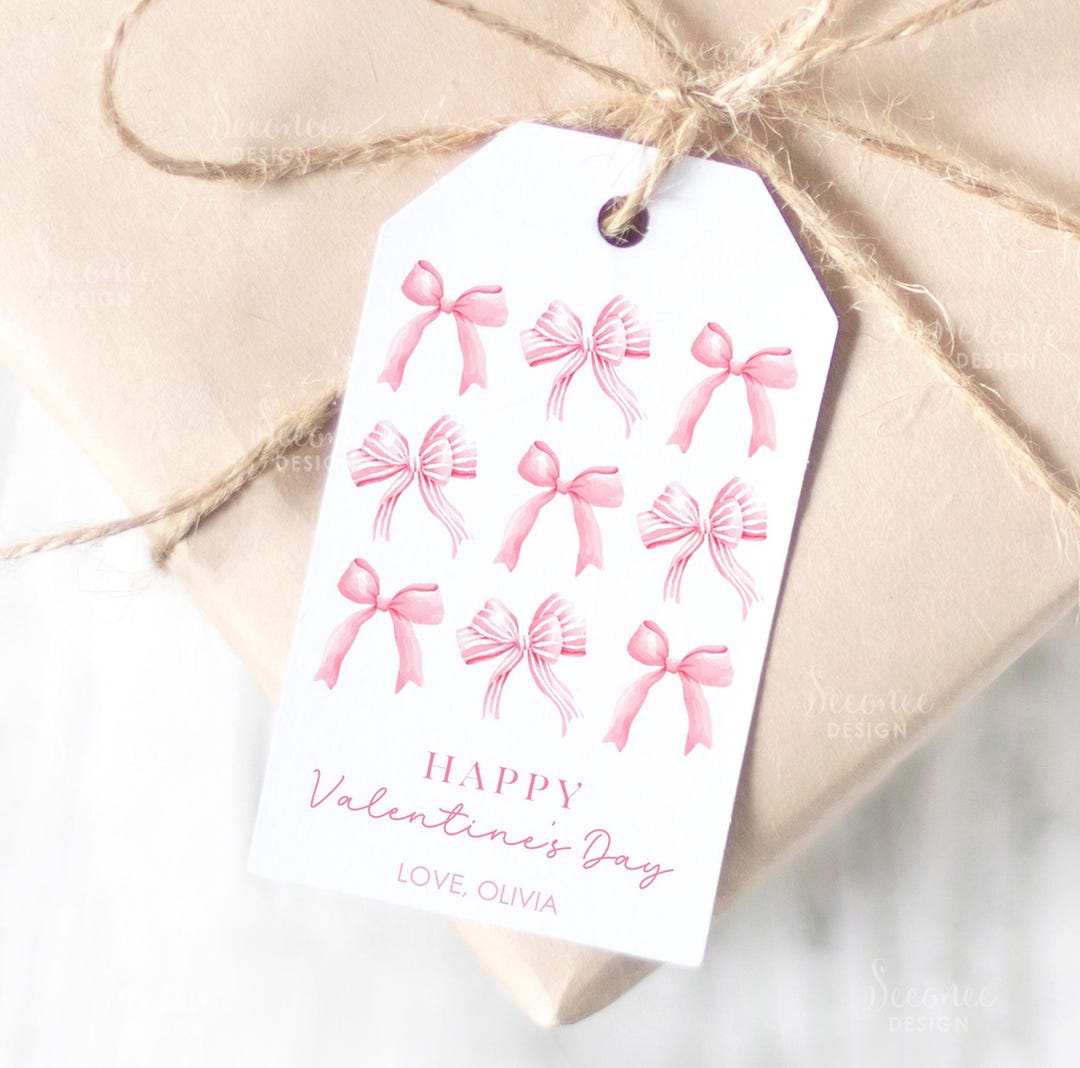Pink Ribbon Bow Valentine's Gift Tag Happy Valentines Day Gift Tags ...