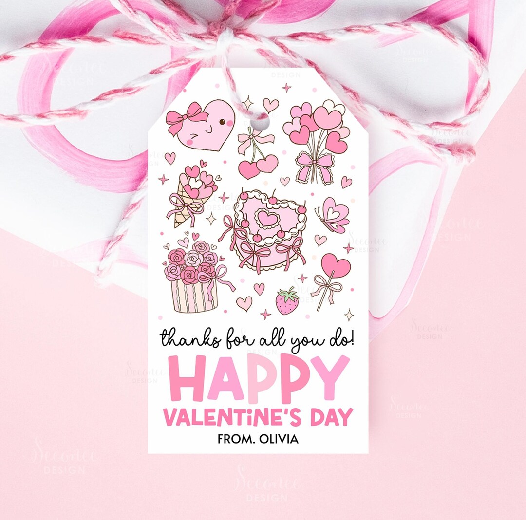 Valentine Tag Printable Happy Valentines Day Treat Gift Tag Editable ...