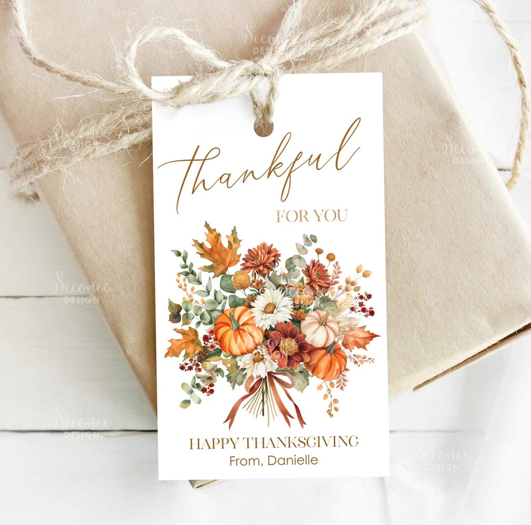 Printable Thankful for You Gift Tag, Autumn Favor Tag, Happy ...