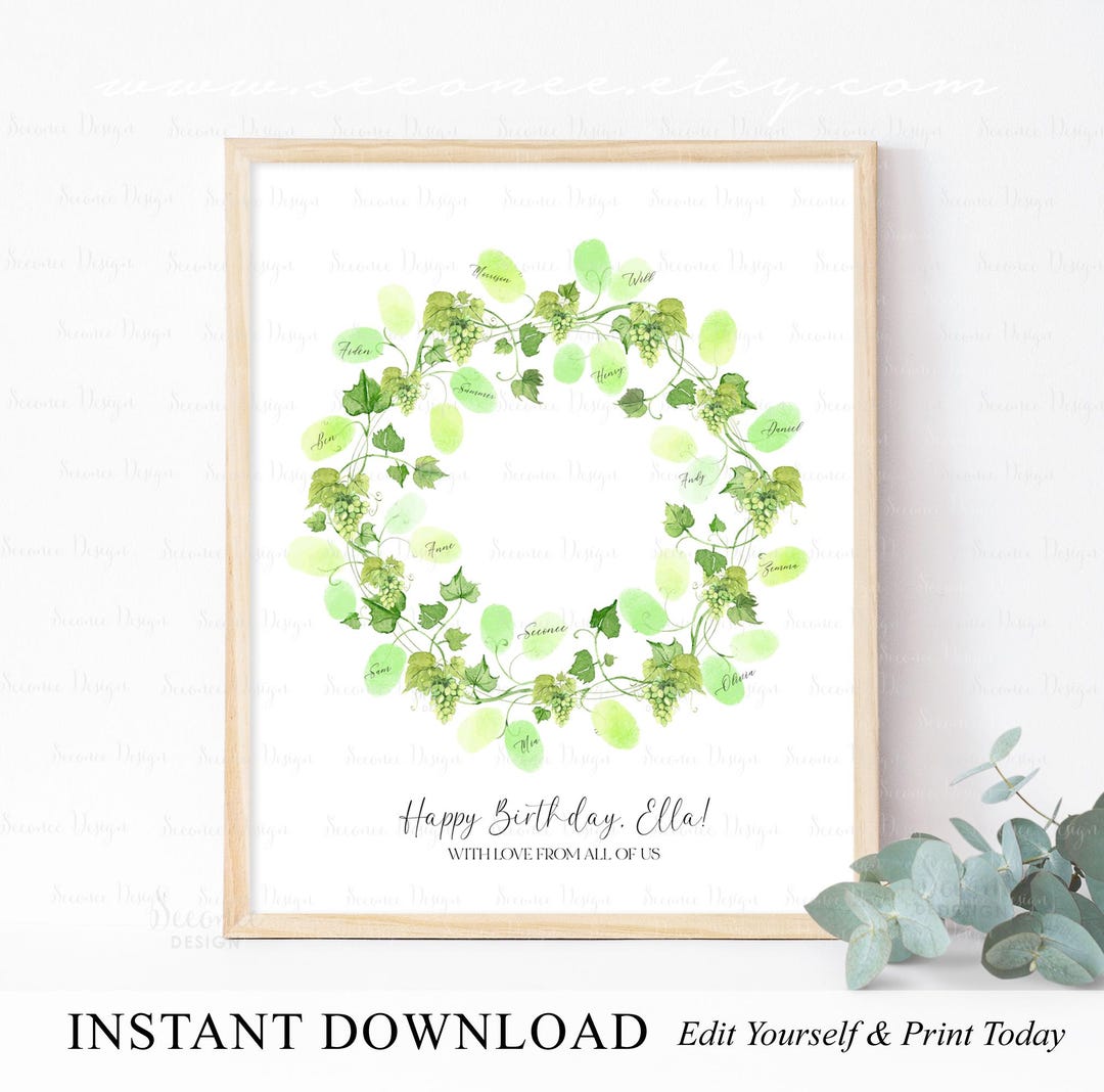 INSTANT DOWNLOAD Editable Grape Birthday Fingerprint Guestbook Sign ...