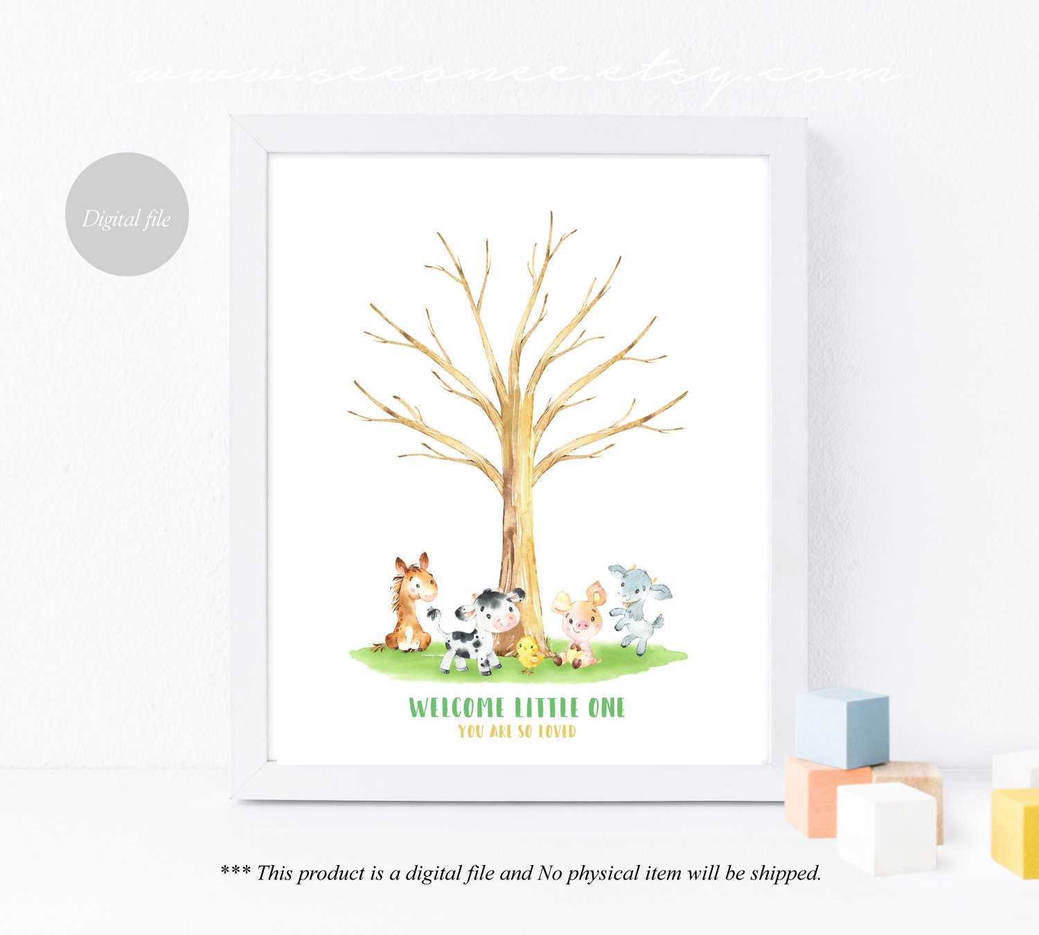 Farm Animals Fingerprint Tree, Farm Baby Shower Guestbook, Farm Horse ...