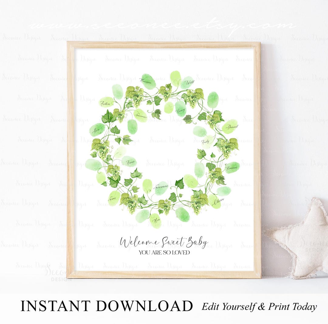 INSTANT DOWNLOAD Editable Baby Shower Grape Fingerprint Guestbook Sign ...
