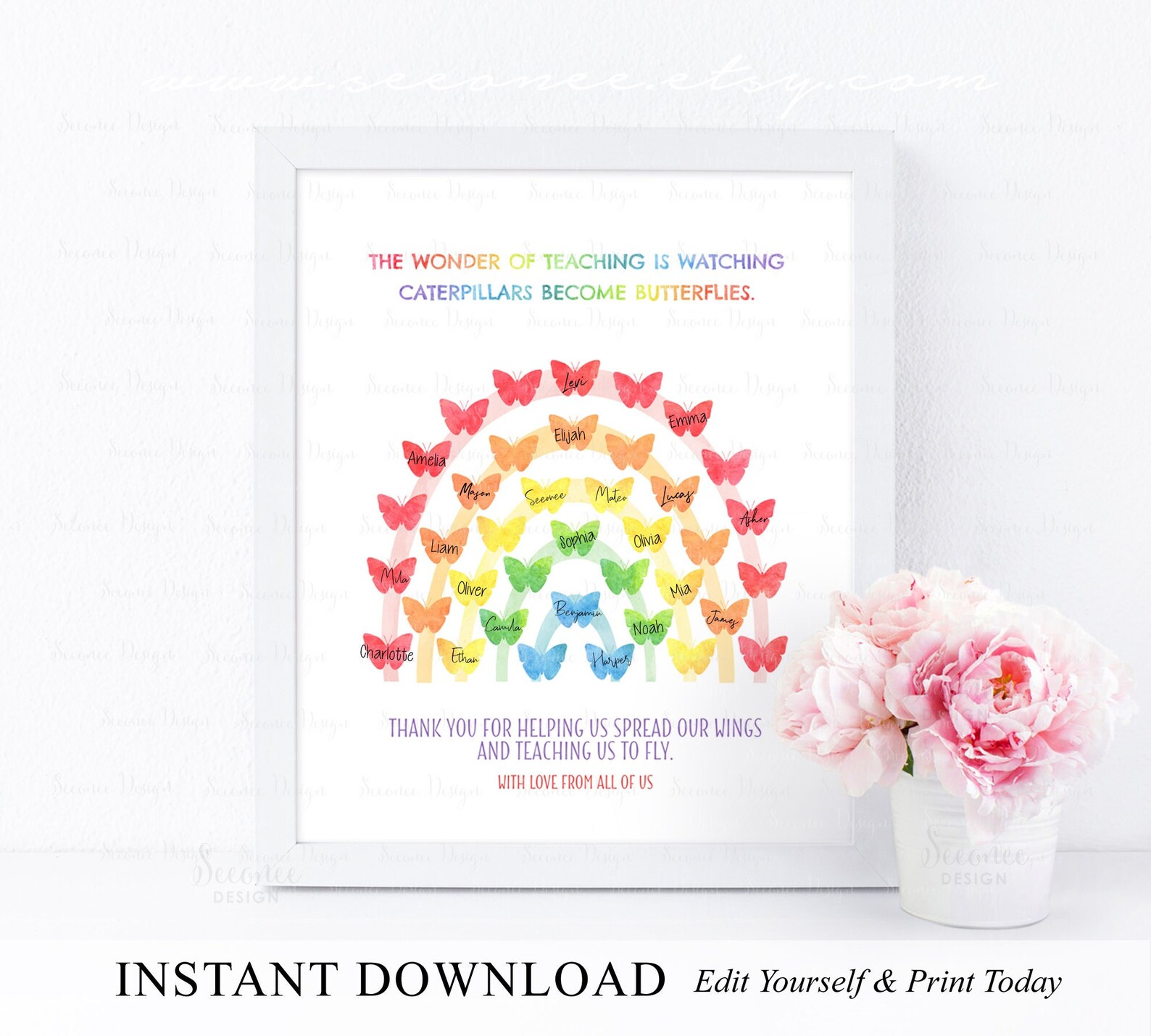 INSTANT DOWNLOAD Editable Rainbow Butterfly Teacher - Etsy UK