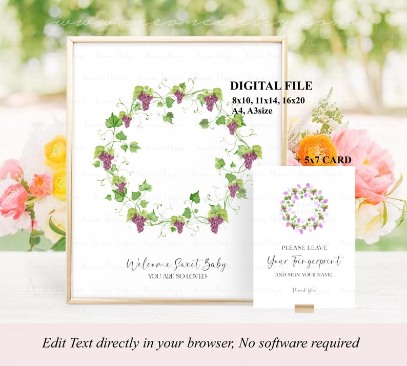 INSTANT DOWNLOAD Editable Baby Shower Grape Fingerprint Guestbook Sign ...