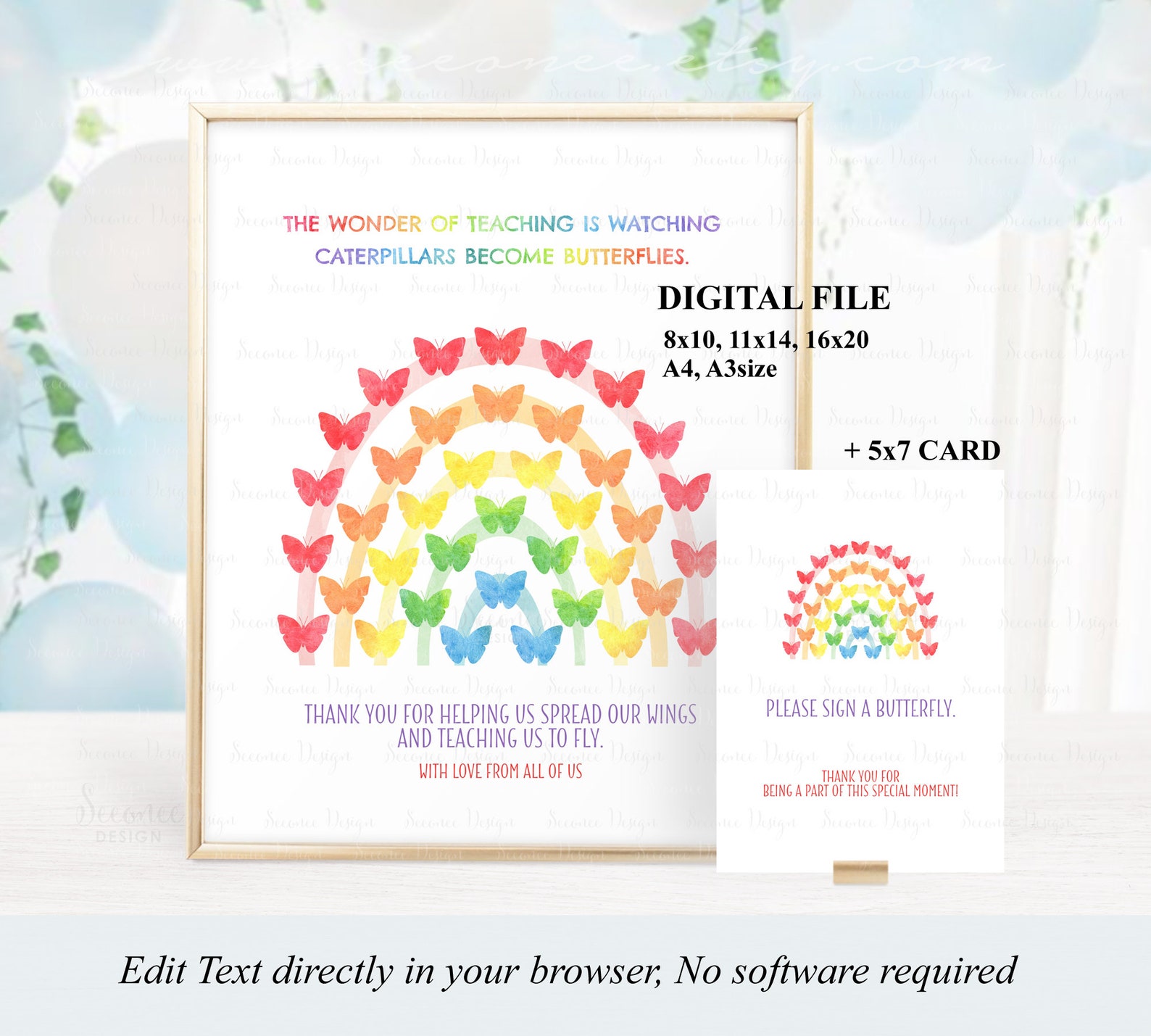 INSTANT DOWNLOAD Editable Rainbow Butterfly Teacher - Etsy